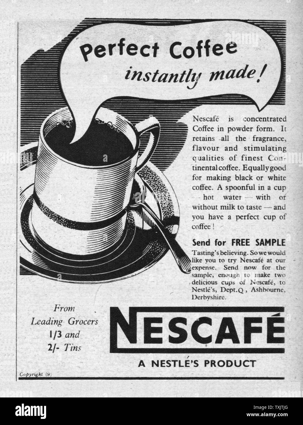 1940 UK Magazine Nescafe Coffee Advert Stock Photo - Alamy