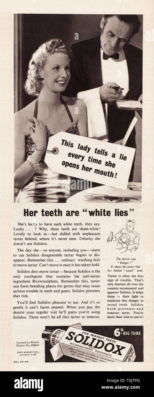 1940 UK Magazine Solidox Toothpaste Advert Stock Photo - Alamy