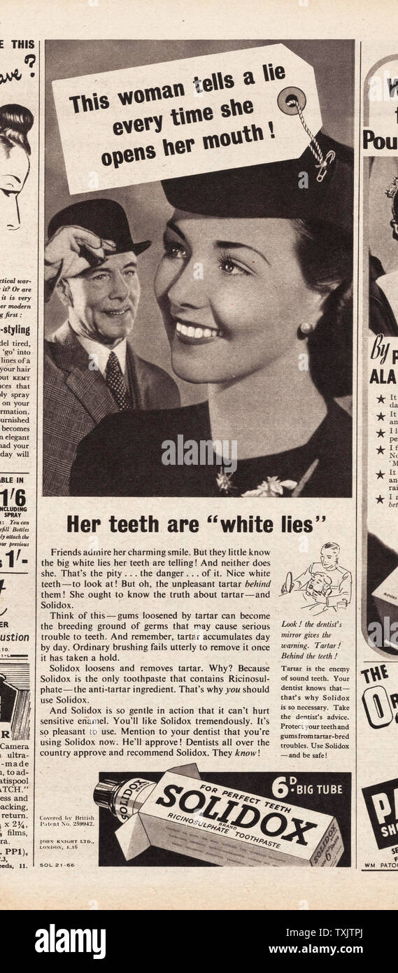 1940 UK Magazine Solidox Toothpaste Advert Stock Photo - Alamy