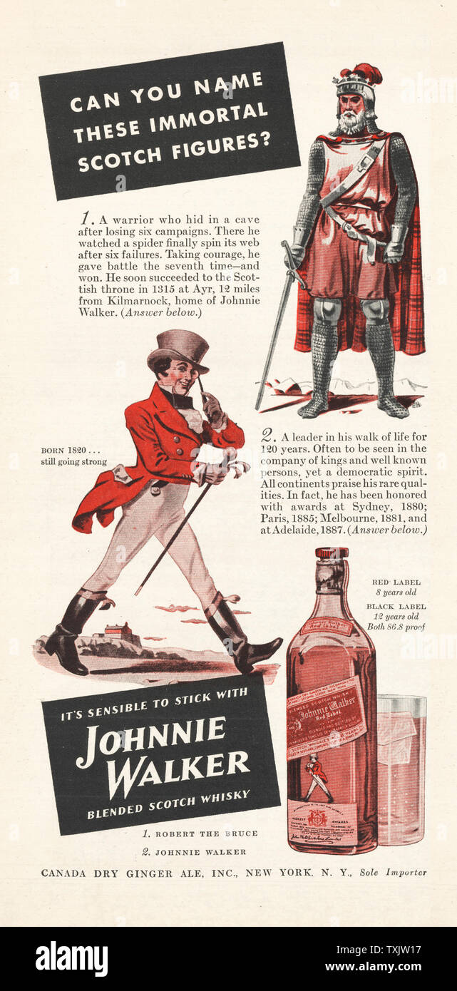 1941 U.S. Magazine Johnnie Walker Whiskey Advert Stock Photo - Alamy