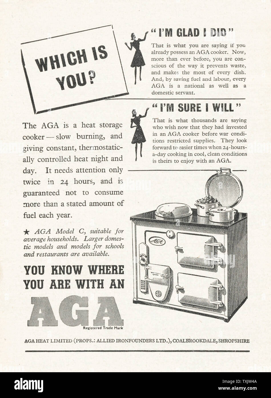 1942 UK Magazine Aga Cooker Advert Stock Photo - Alamy