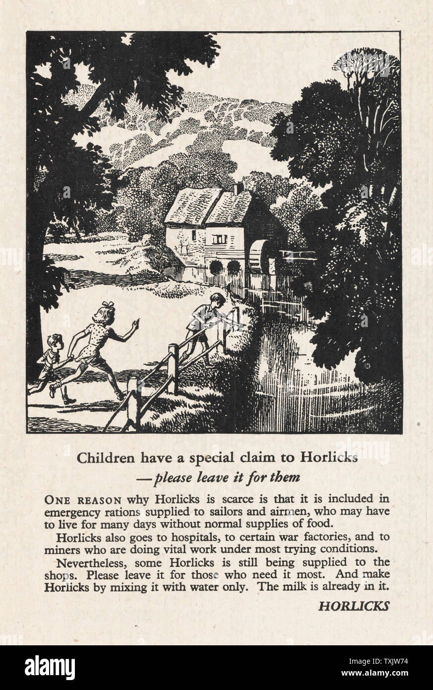 1943 UK Magazine Horlicks Advert Stock Photo - Alamy