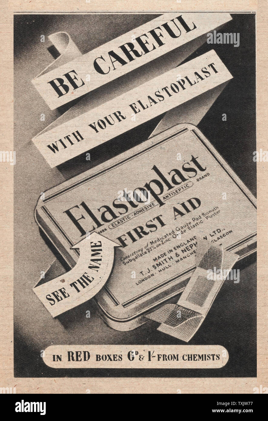 1943 UK Magazine Elastoplast Plasters Ad Stock Photo - Alamy