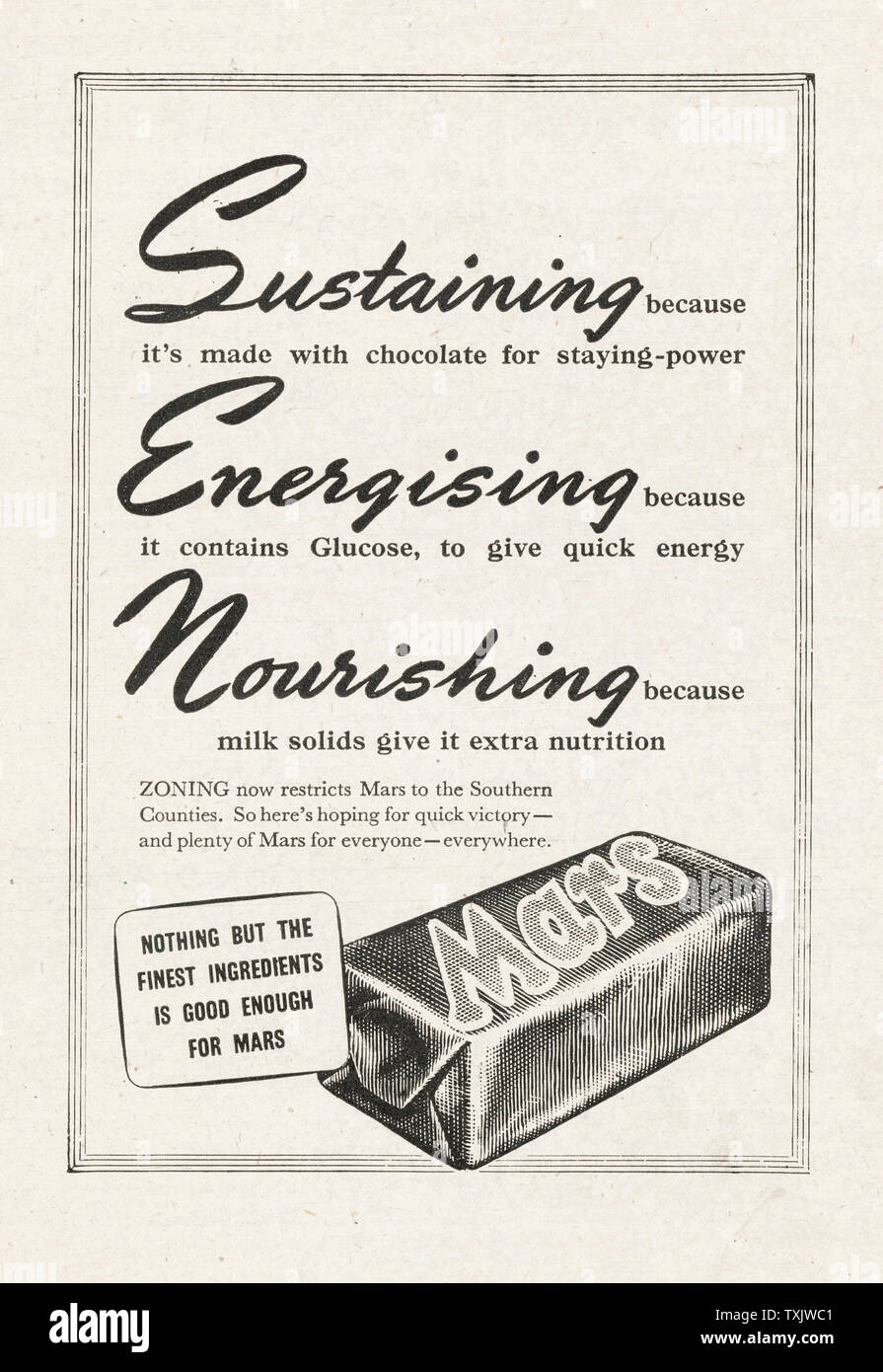 1944 UK Magazine Mars Bar Advert Stock Photo - Alamy