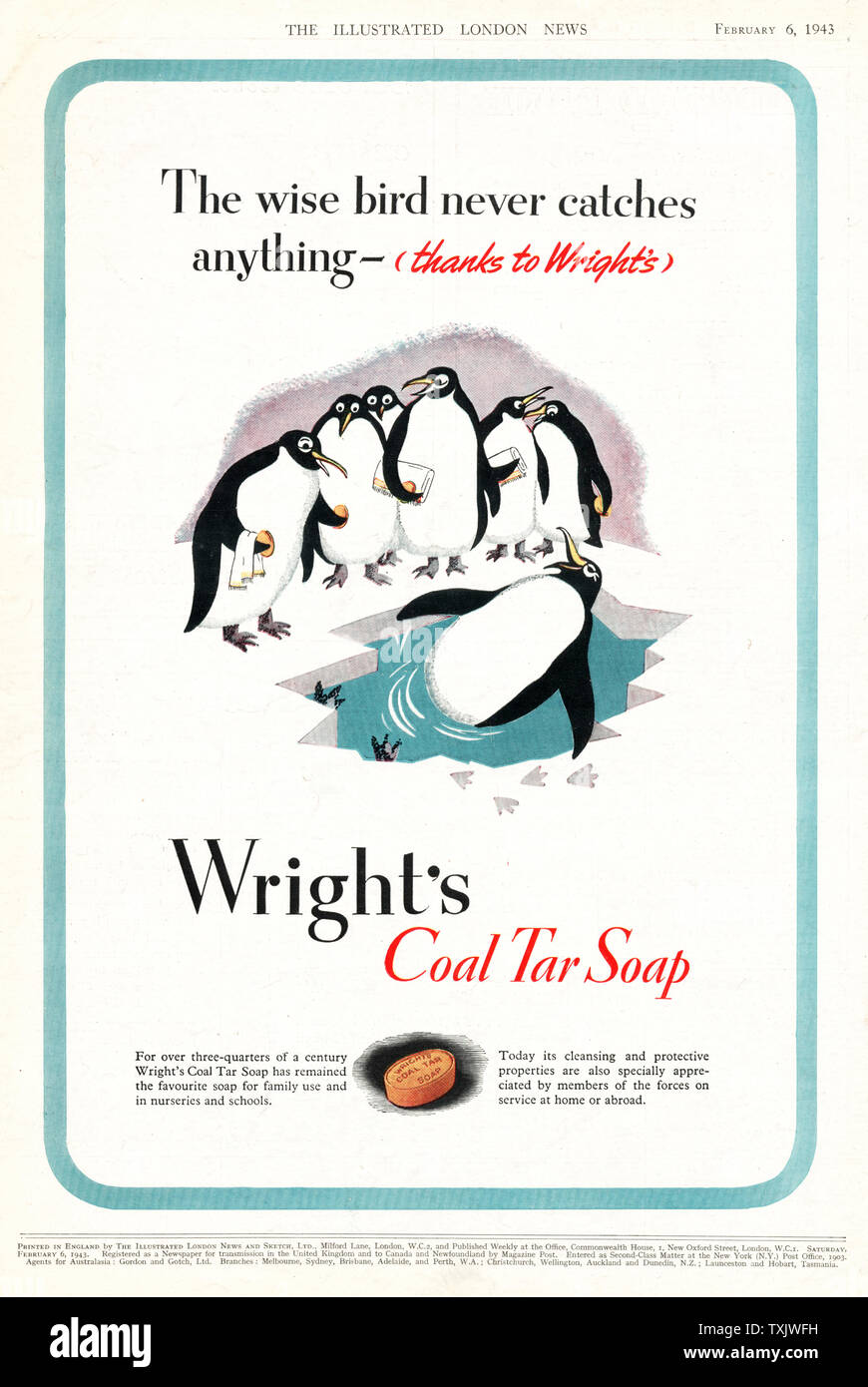 1944 UK Magazine Wright's Coal Tar Soap Advert Stock Photo - Alamy