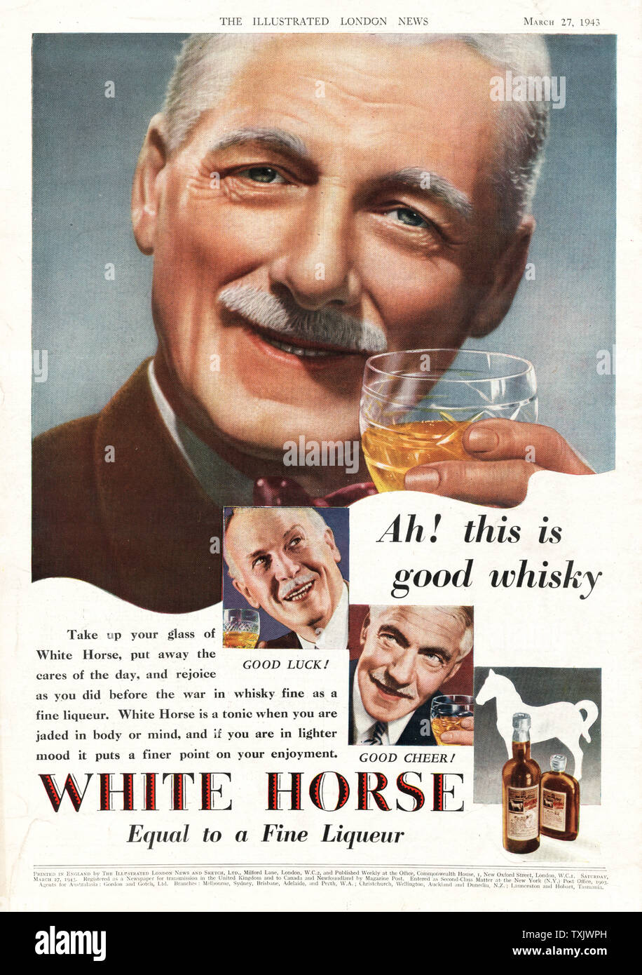 1943 UK Magazine White Horse Advert Stock Photo - Alamy