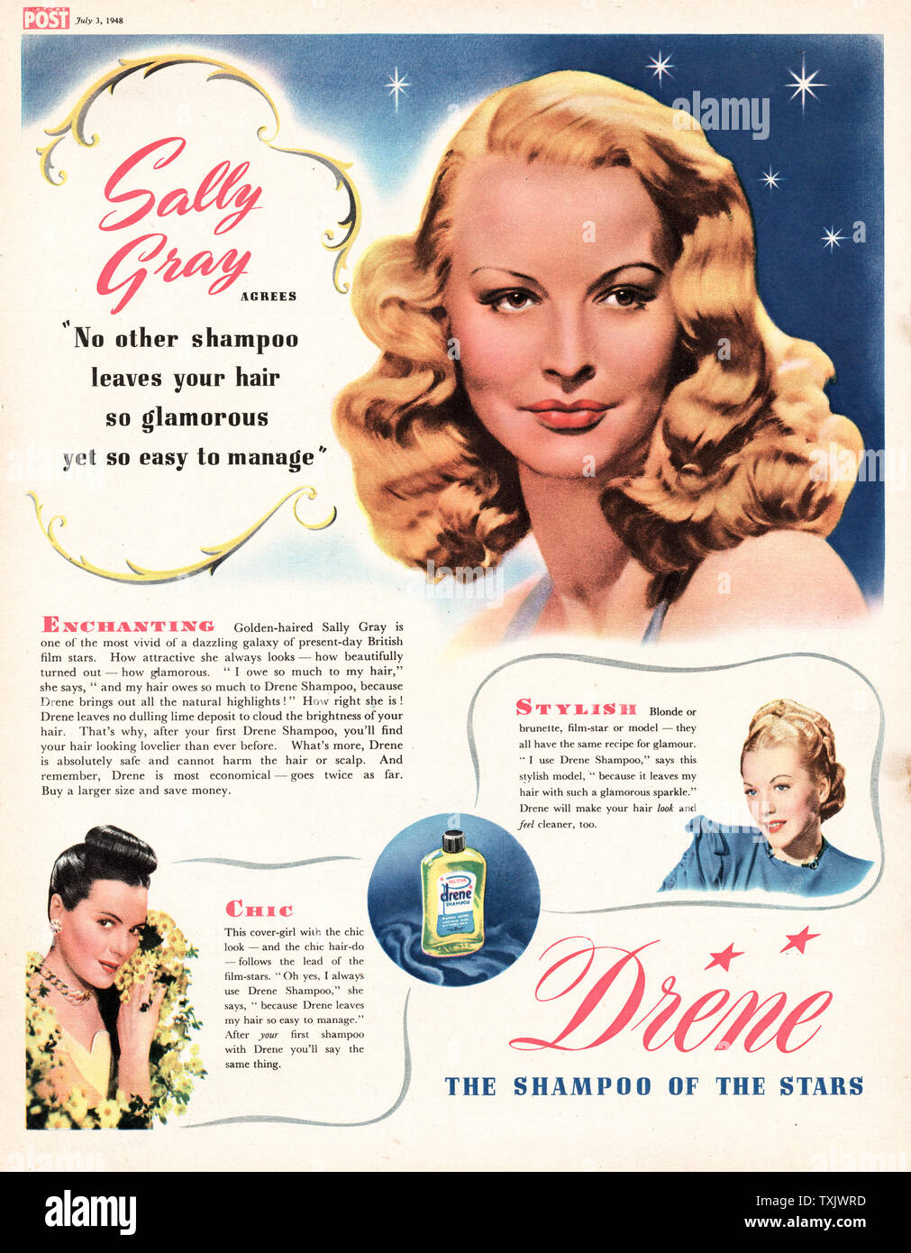 1948 UK Magazine Drene Shampoo Advert Stock Photo - Alamy