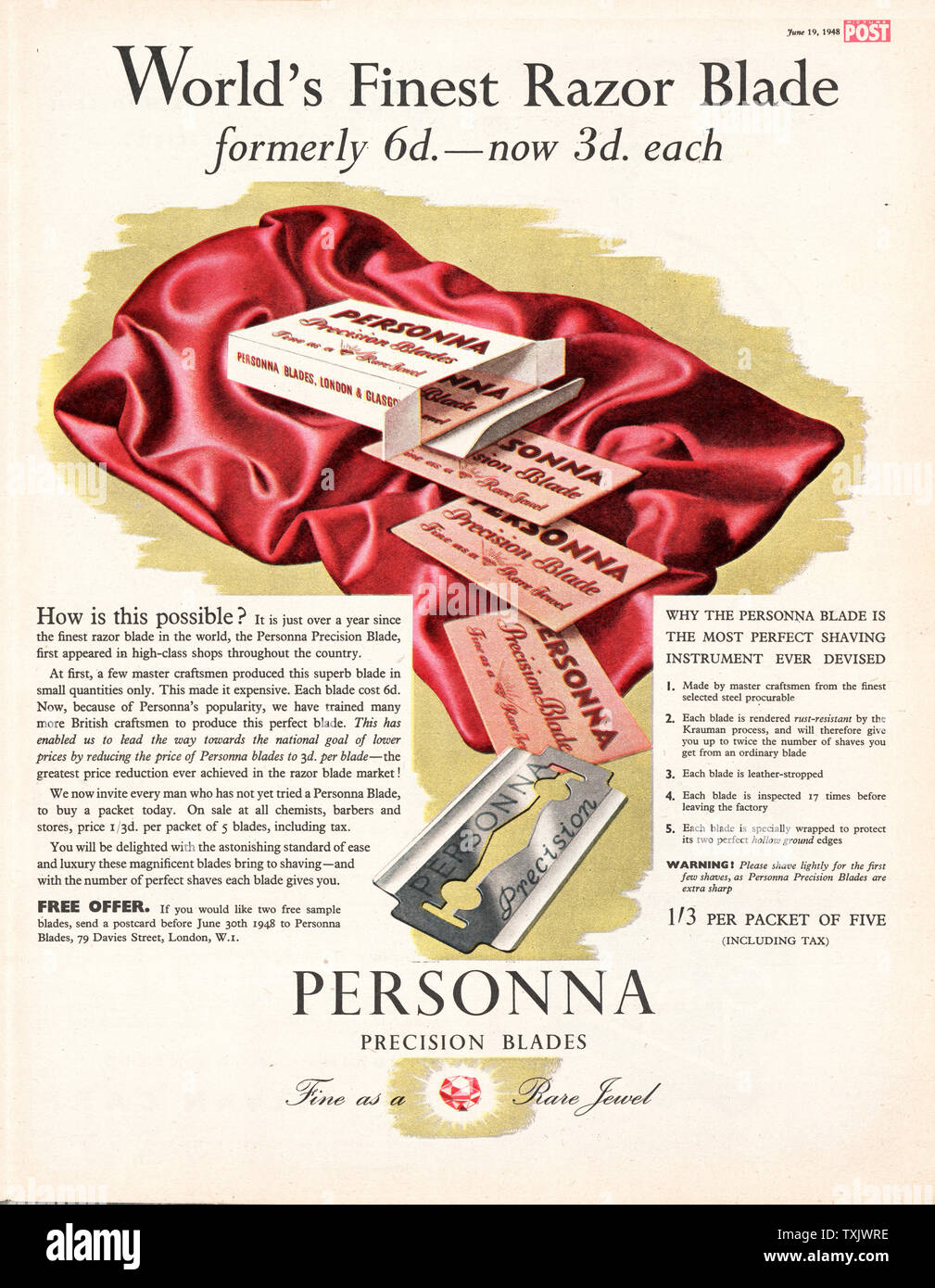 1948 UK Magazine Personna Razor Blades Advert Stock Photo - Alamy