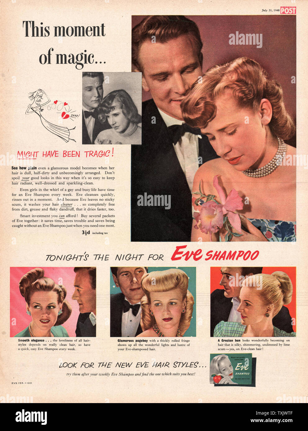 1948 UK Magazine Eve Shampoo Advert Stock Photo - Alamy