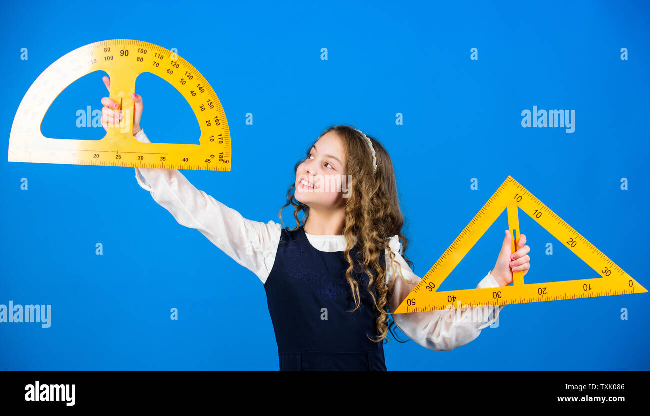 STEM school disciplines. School student learning geometry. Pupil girl ...