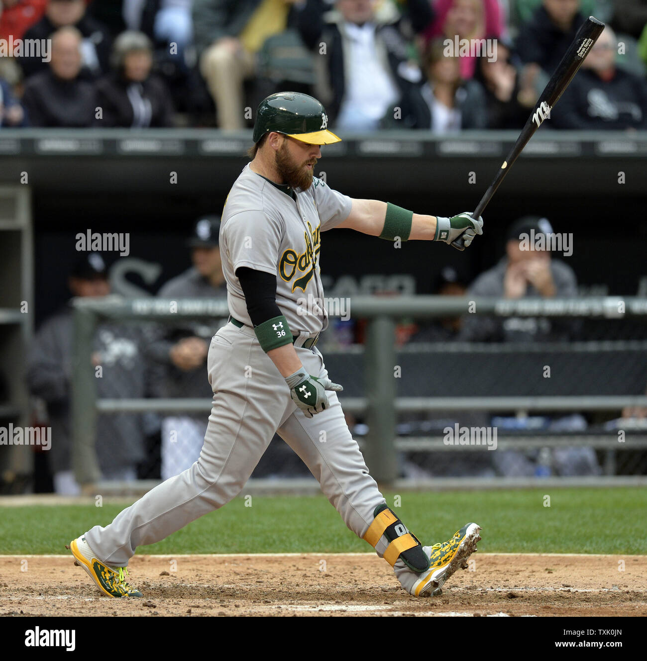 Oakland Athletics Derek Norris reacts after striking out to end the ...