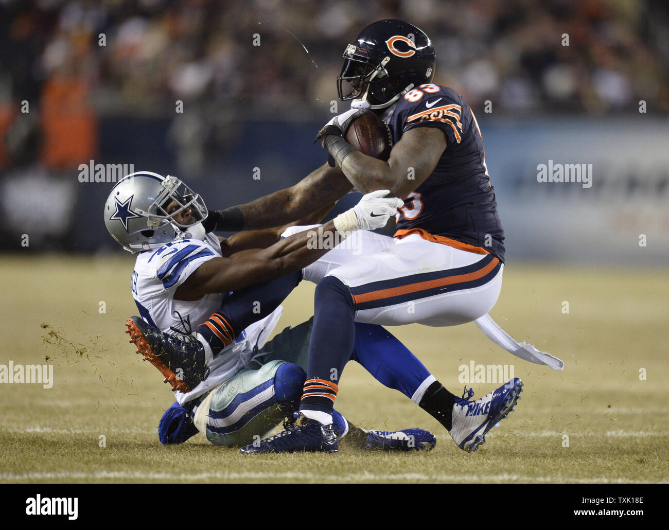 Dallas Cowboys strong safety Barry Church (L) tackles Chicago Bears ...