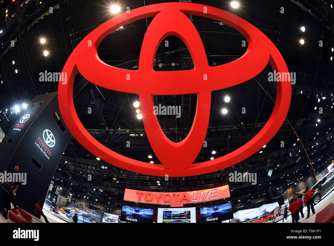 The Toyota logo is displayed at the Chicago Auto Show on February 11 ...