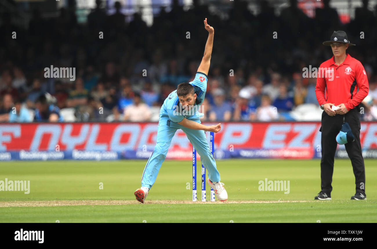 England's Mark Wood during the ICC Cricket World Cup group stage match ...