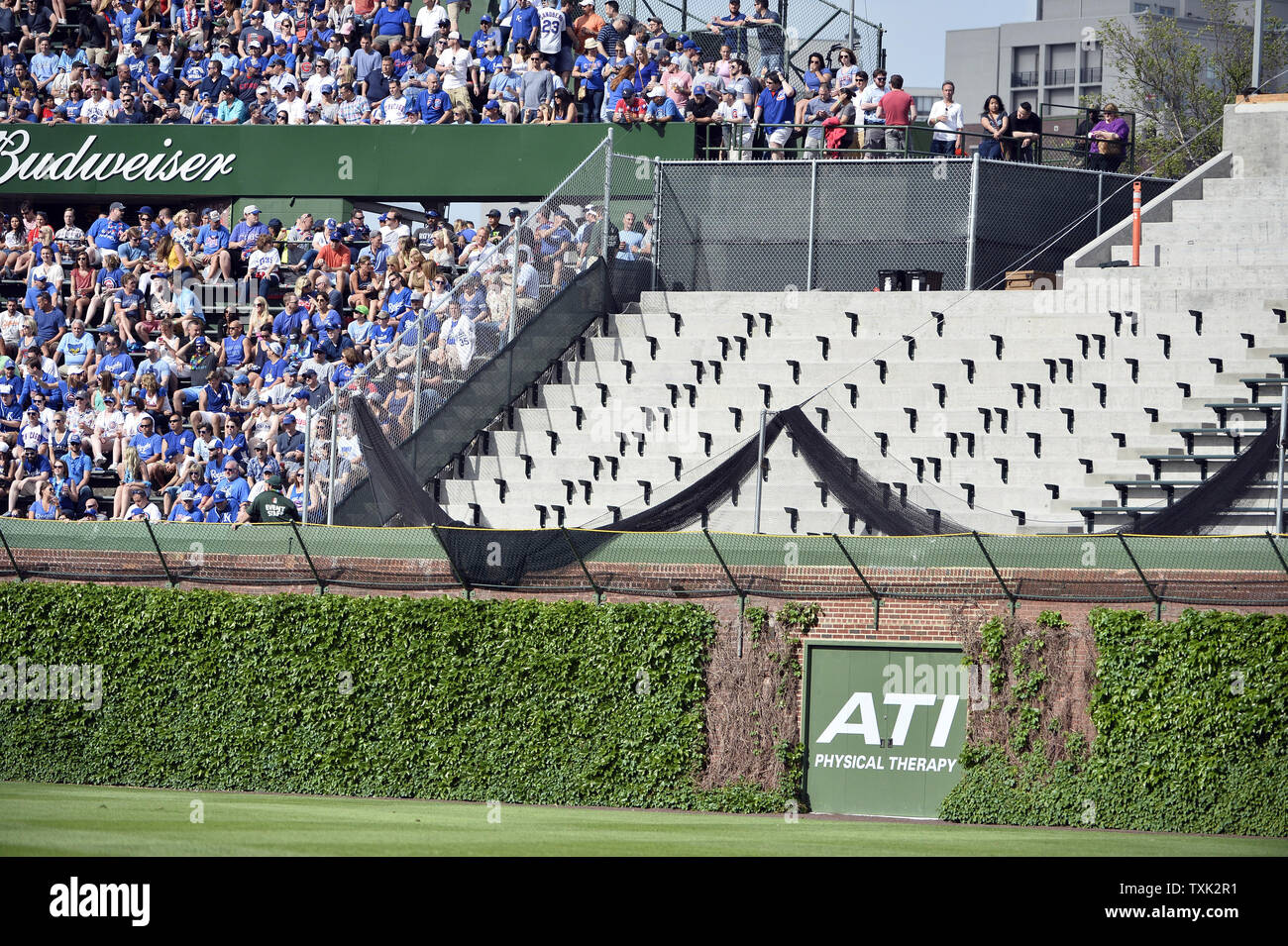 Chicago Cubs fans fill the center field bleachers as construction ...