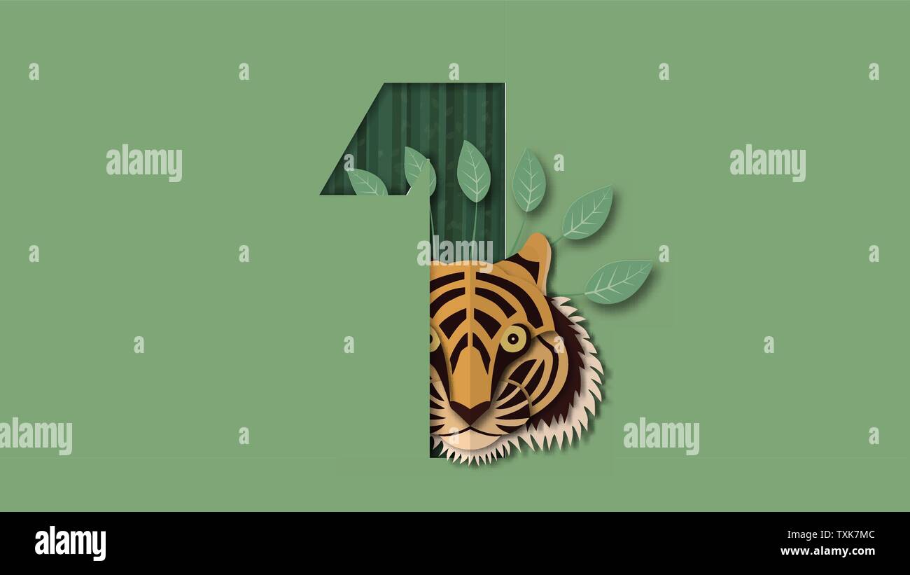 International tiger day with face and number. Vector illustration in ...