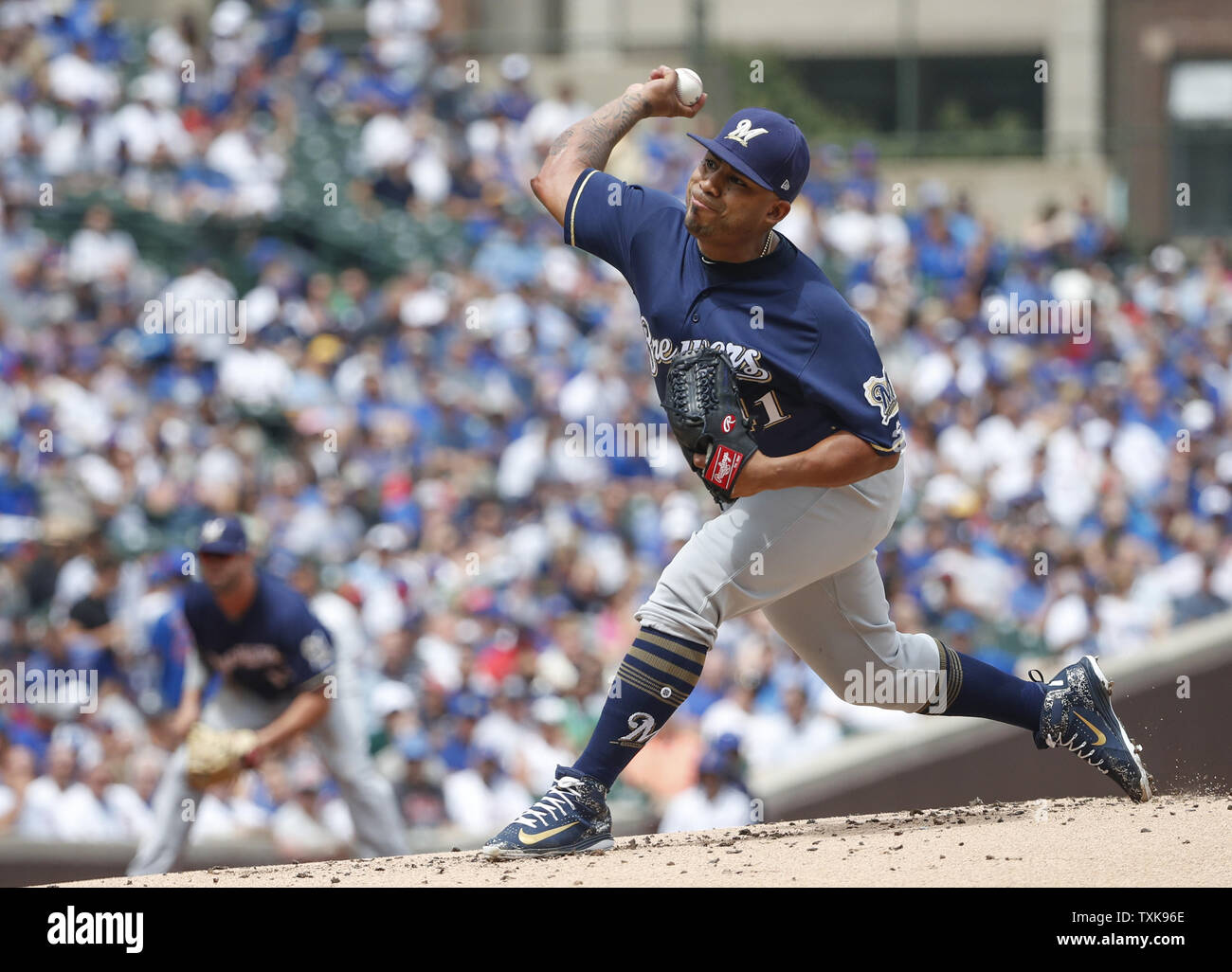 Milwaukee Brewers starting pitcher Junior Guerra delivers against the ...