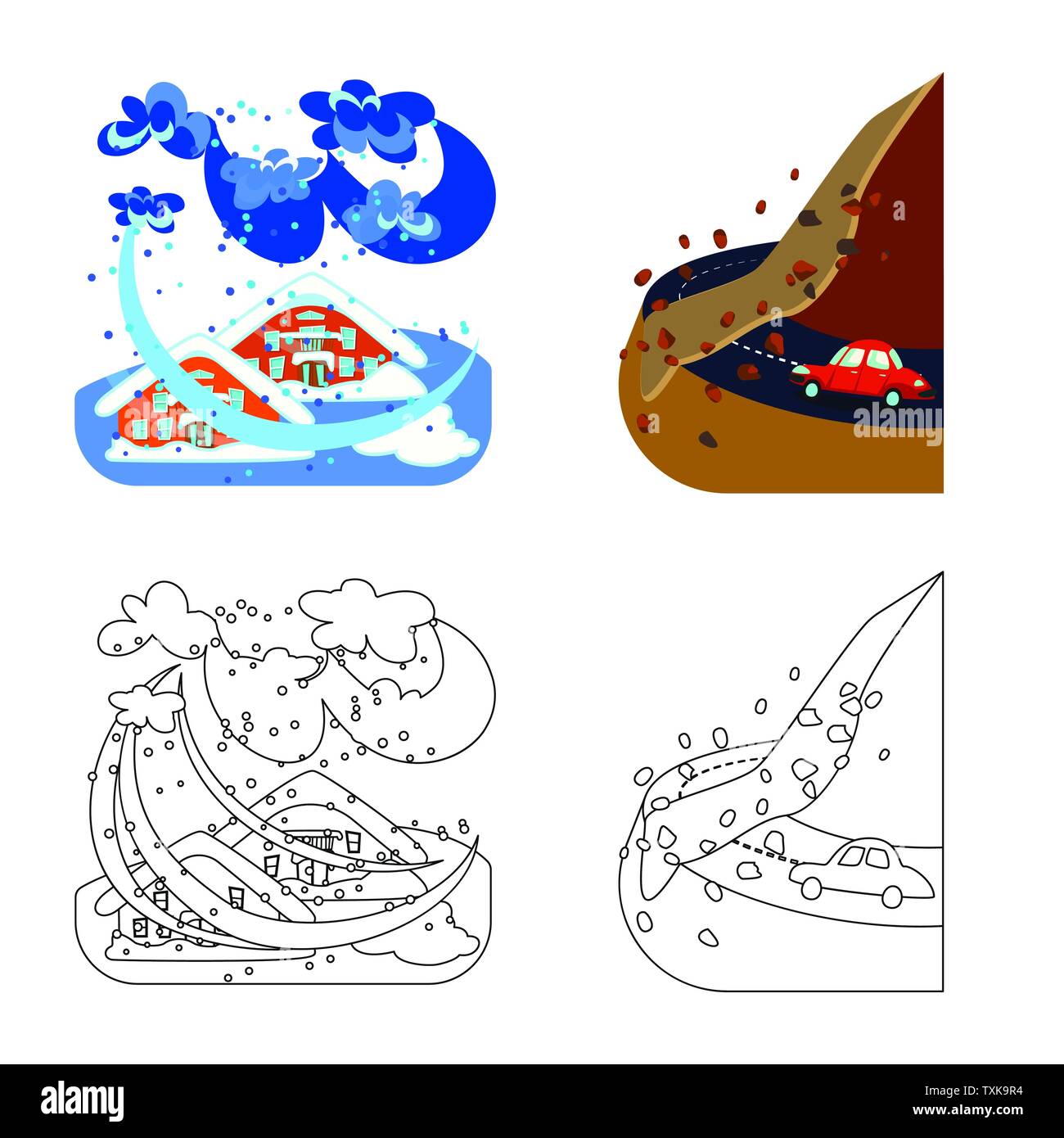 Vector design of weather and distress sign. Set of weather and crash ...