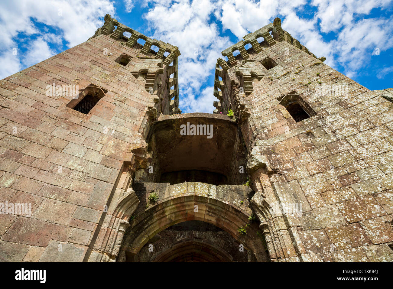 The gatehouse towers of Raglan Castle, Wales Stock Photo - Alamy