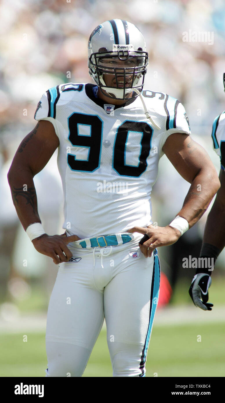 The Carolina Panthers defensive end Julius Peppers (90) waits for the ...