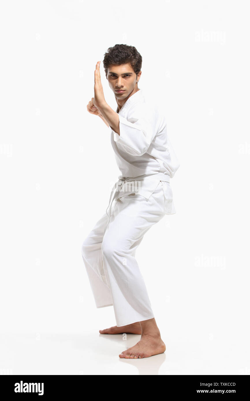 Man in judo stance Stock Photo - Alamy
