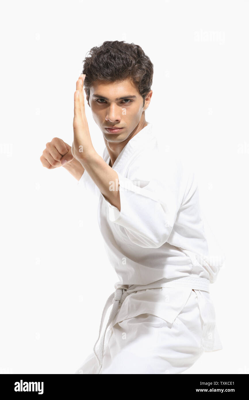 Man in judo stance Stock Photo - Alamy