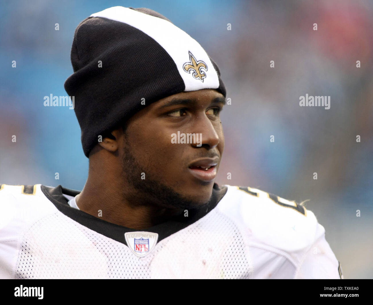 New Orleans Saints running back Reggie Bush watches from the sidelines ...