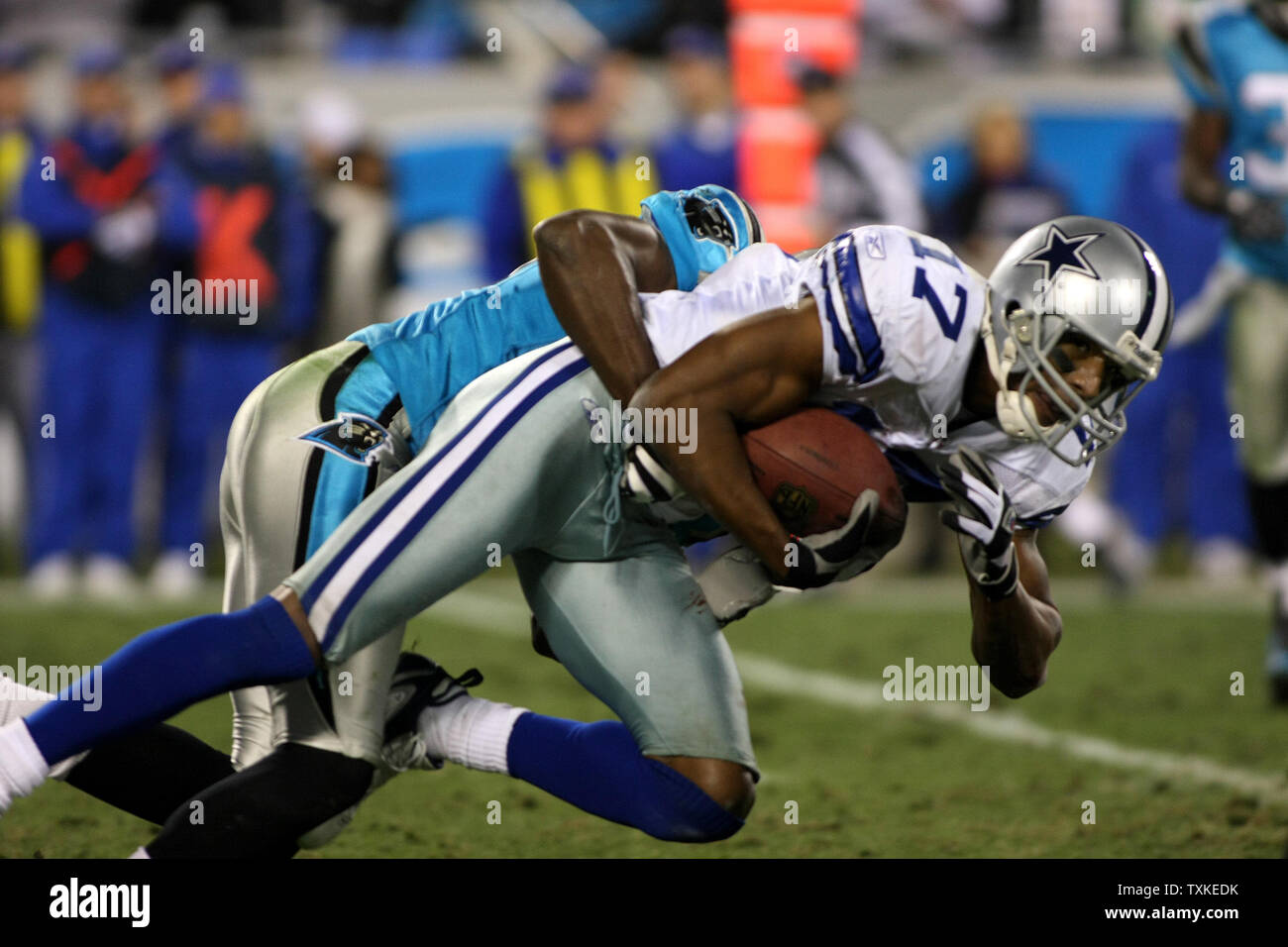 Dallas Cowboys wide receiver Sam Hurd catches the ball as Carolina ...