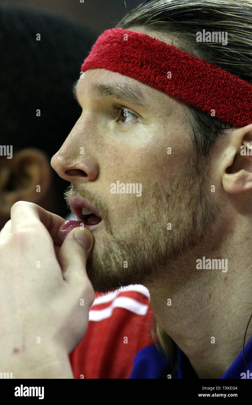 Detroit Pistons forward Walter Herrmann of Argentina watches from the ...