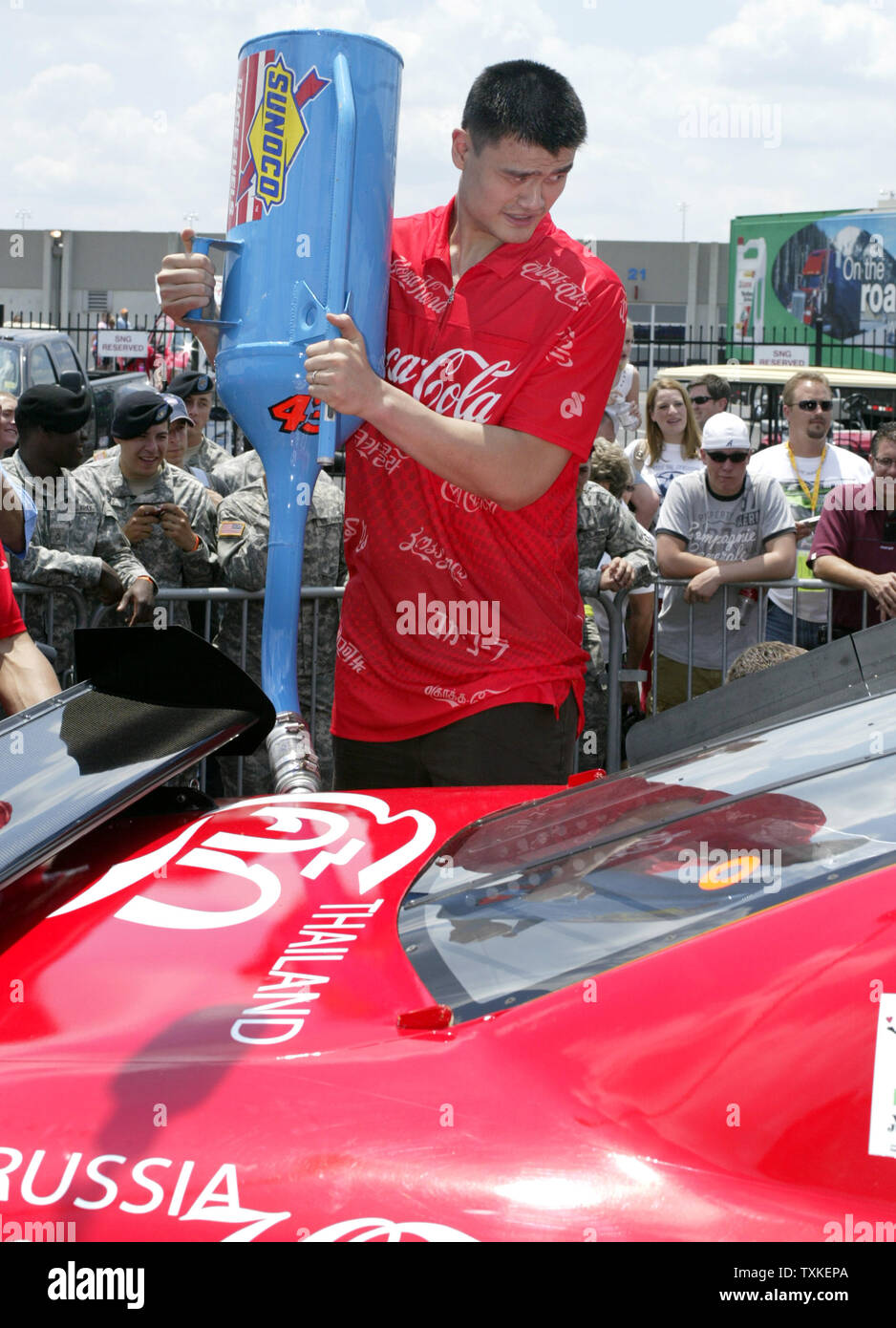 Houston Rockets center Yao Ming of China experiences operating the gas ...