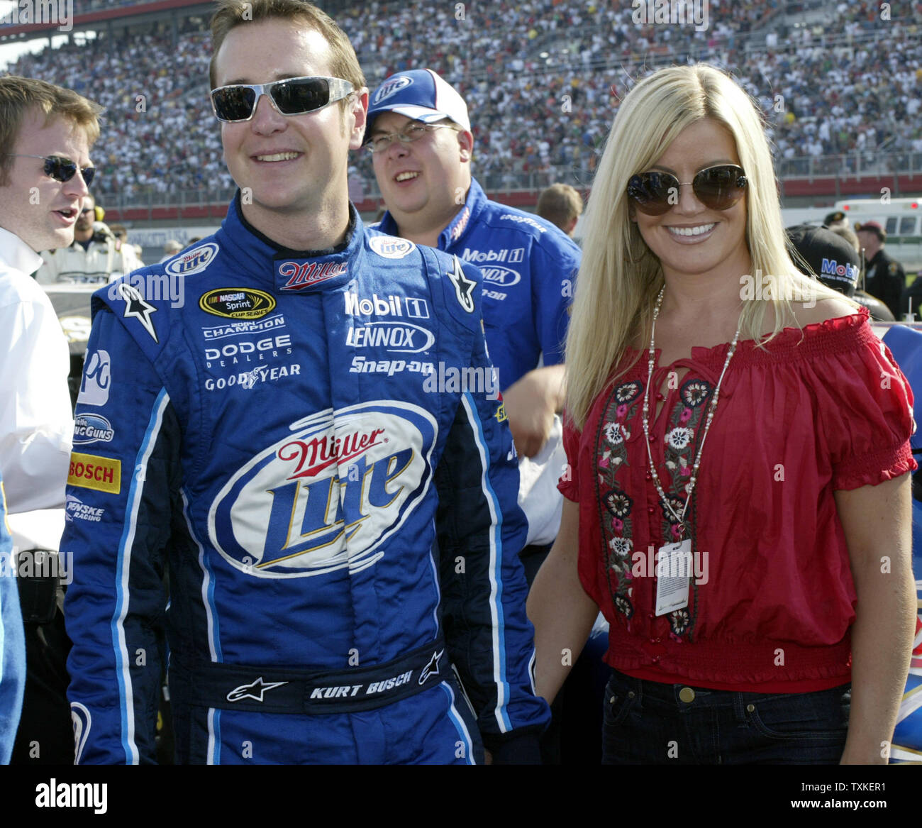 Kurt Busch, left, stands with his wife Eva Busch before the start of ...