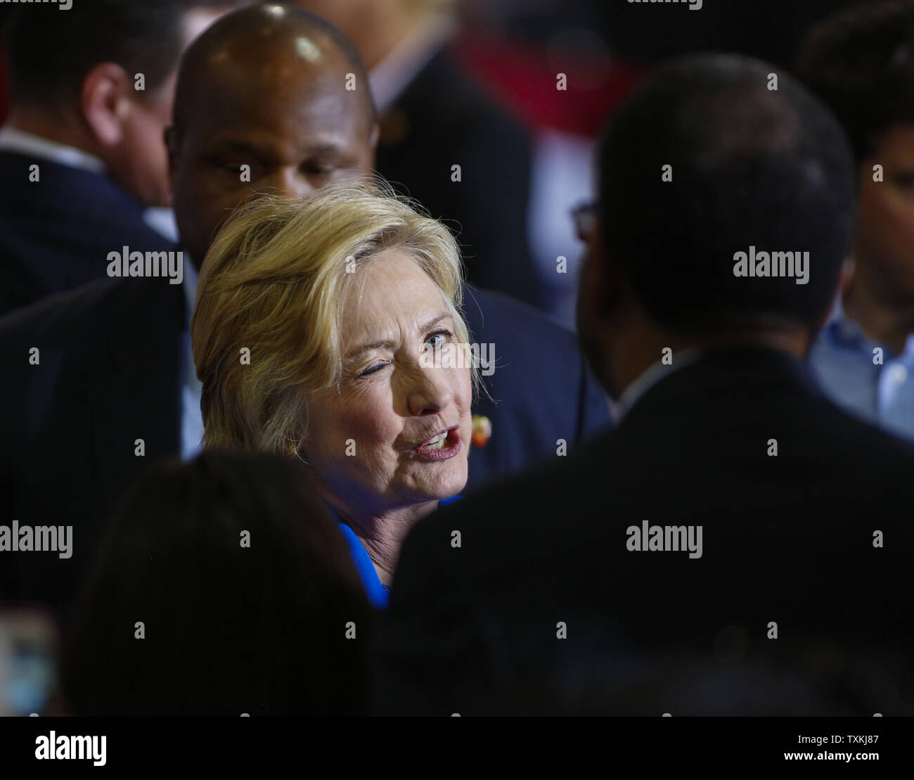 Democratic Presidential candidate Hillary Clinton winks as she greets ...