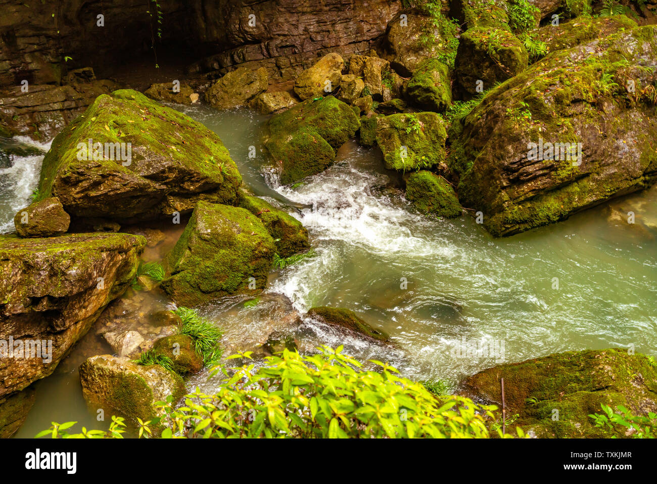 A stream at the seam of the Wulong Long Water Gorge Stock Photo - Alamy