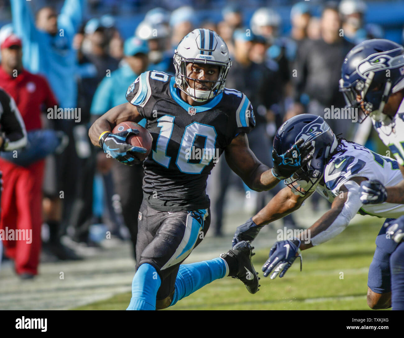 Carolina Panthers wide receiver Curtis Samuel (10) fights for yards ...