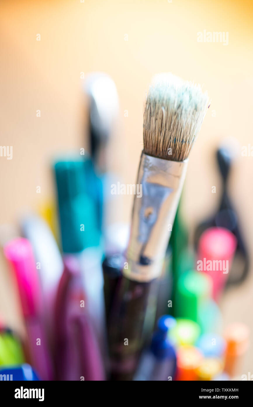 Artist paint brush on creative background. Painting therapy Stock Photo ...