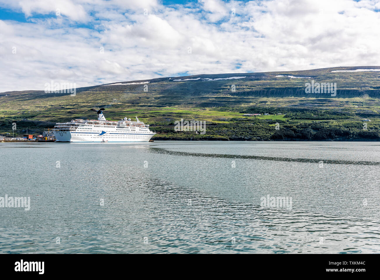 Akureyri, Iceland - June 17, 2018: Fishing village town harbor marina ...