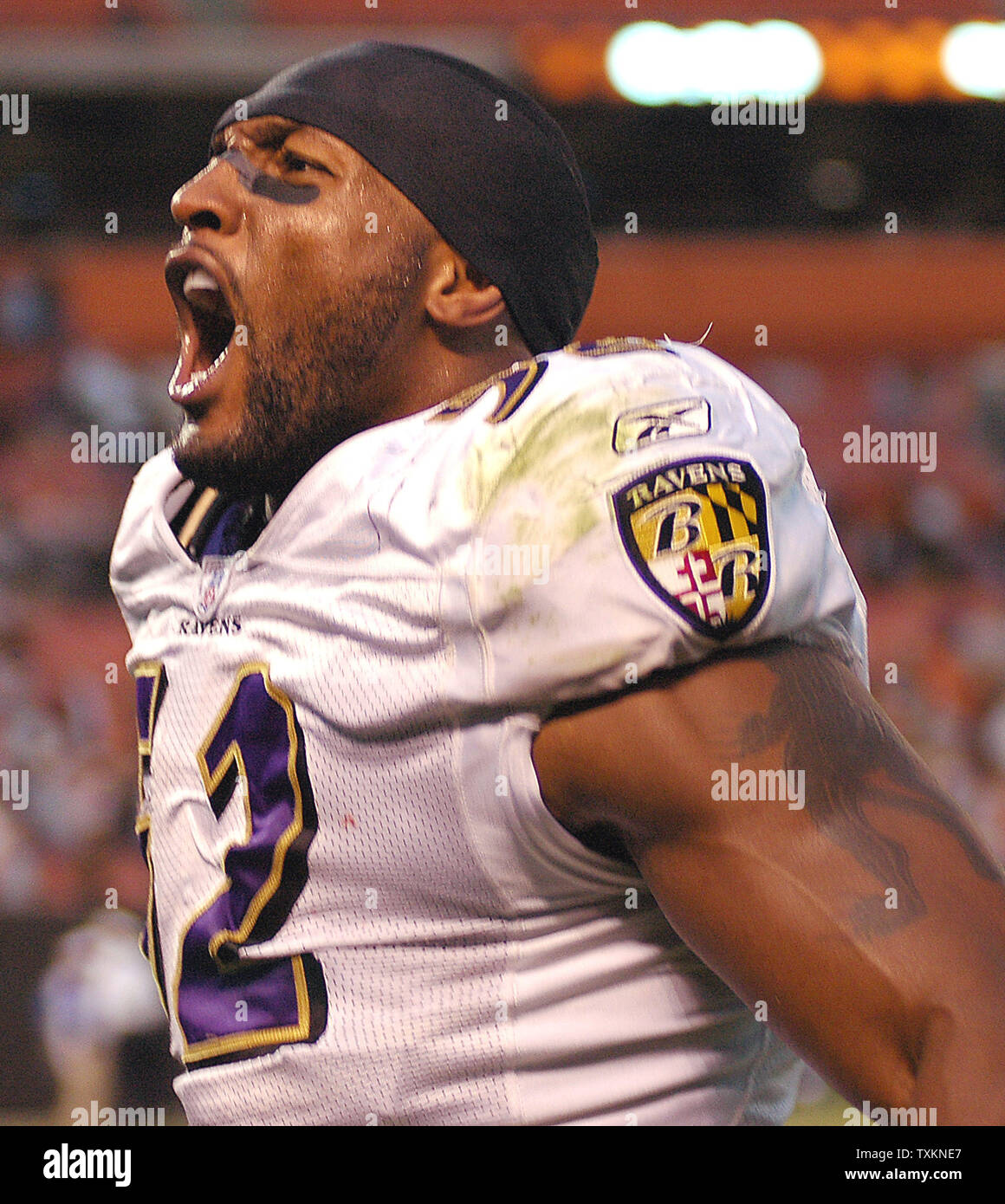 Baltimore Raven LB Ray Lewis, 52, yells after their 15-14 win over the ...