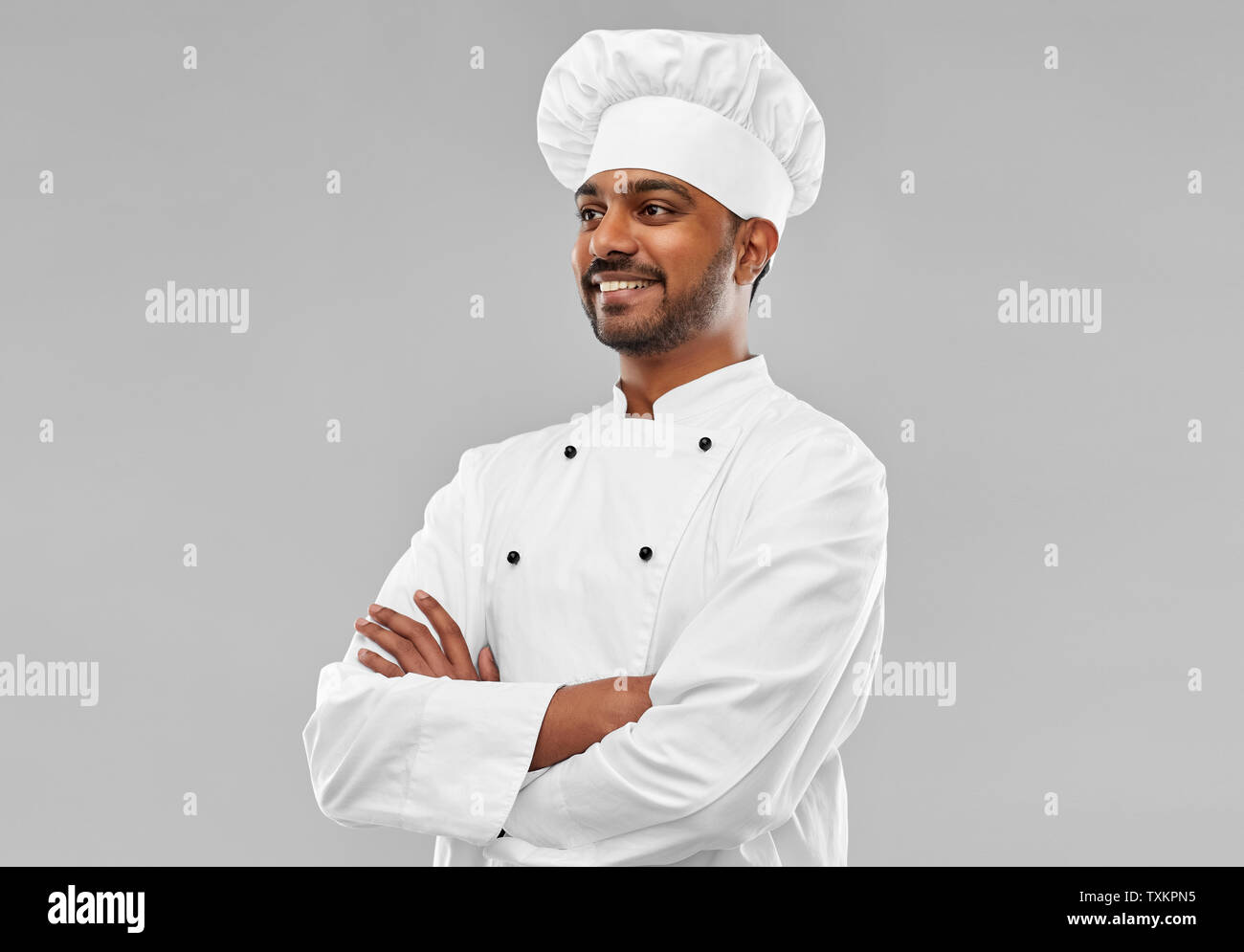 happy male indian chef in toque Stock Photo - Alamy