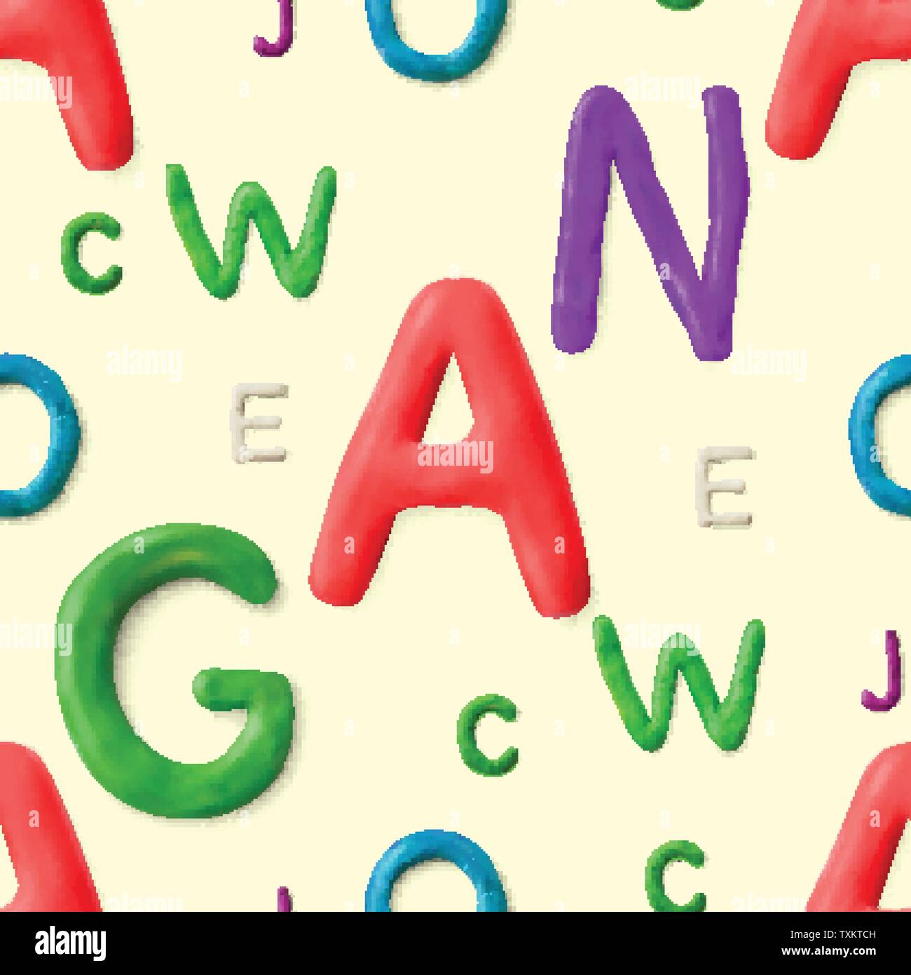 Seamless pattern with alphabet. Handmade modeling clay letters ...