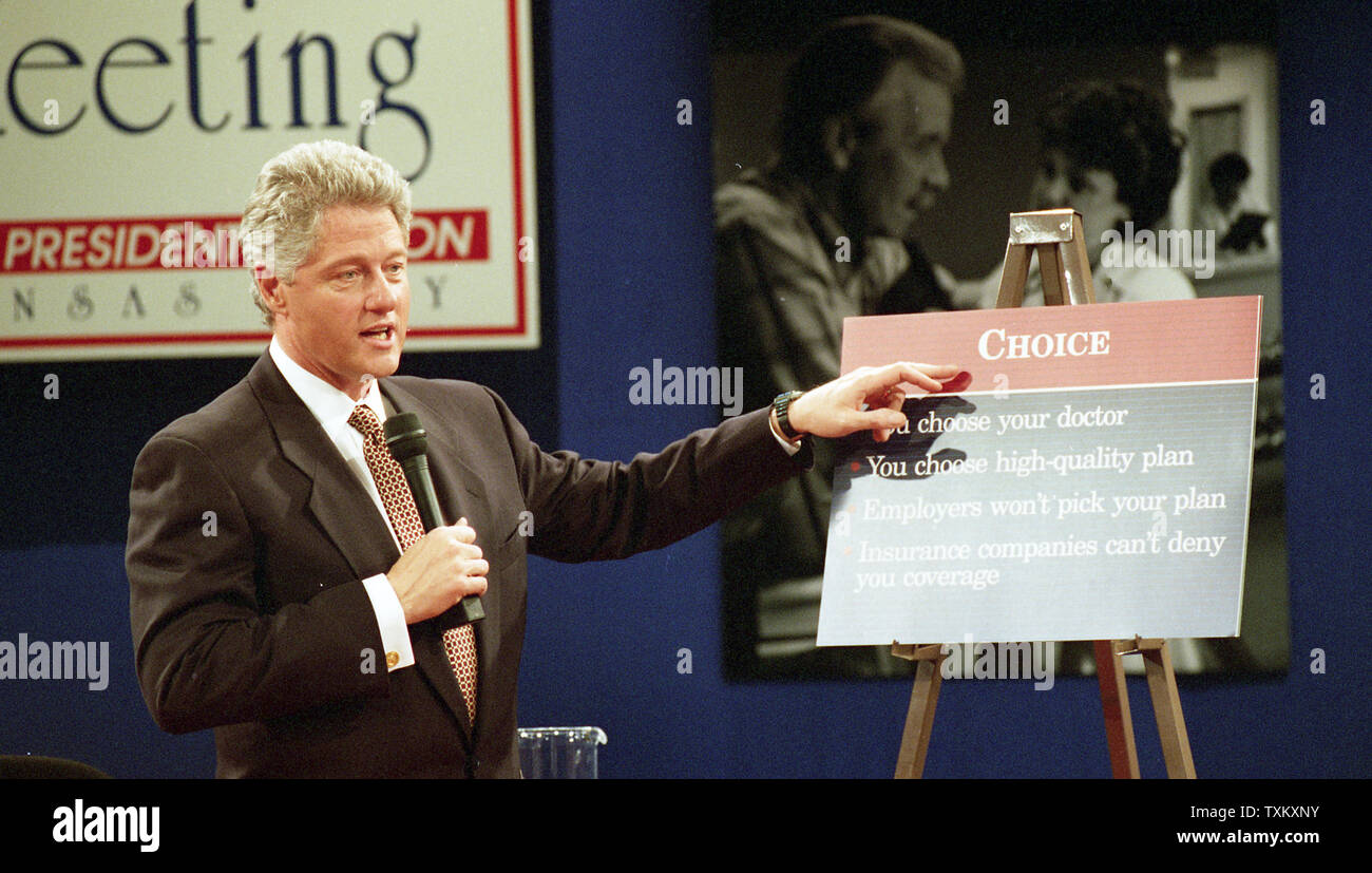 U.S. President Bill Clinton speaks at a health care town hall meeting ...