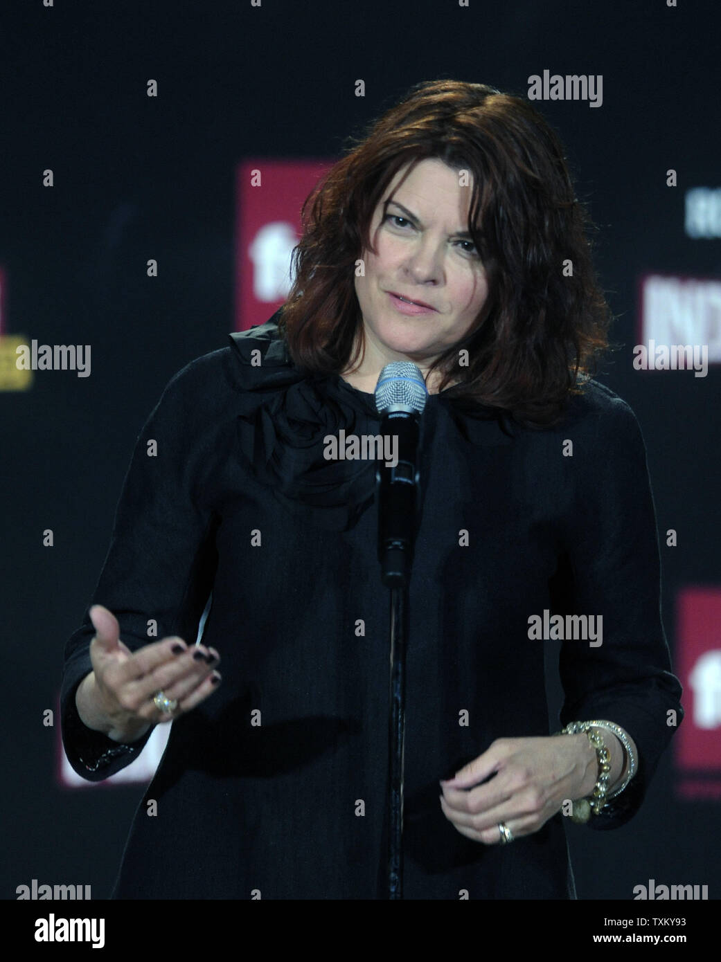 Rosanne Cash, daughter of singer Johnny Cash, speaks to the press ...