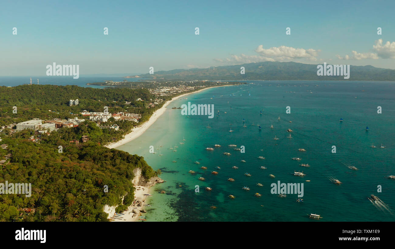 Aerial view of beautiful bay in tropical Island with white sand beach ...