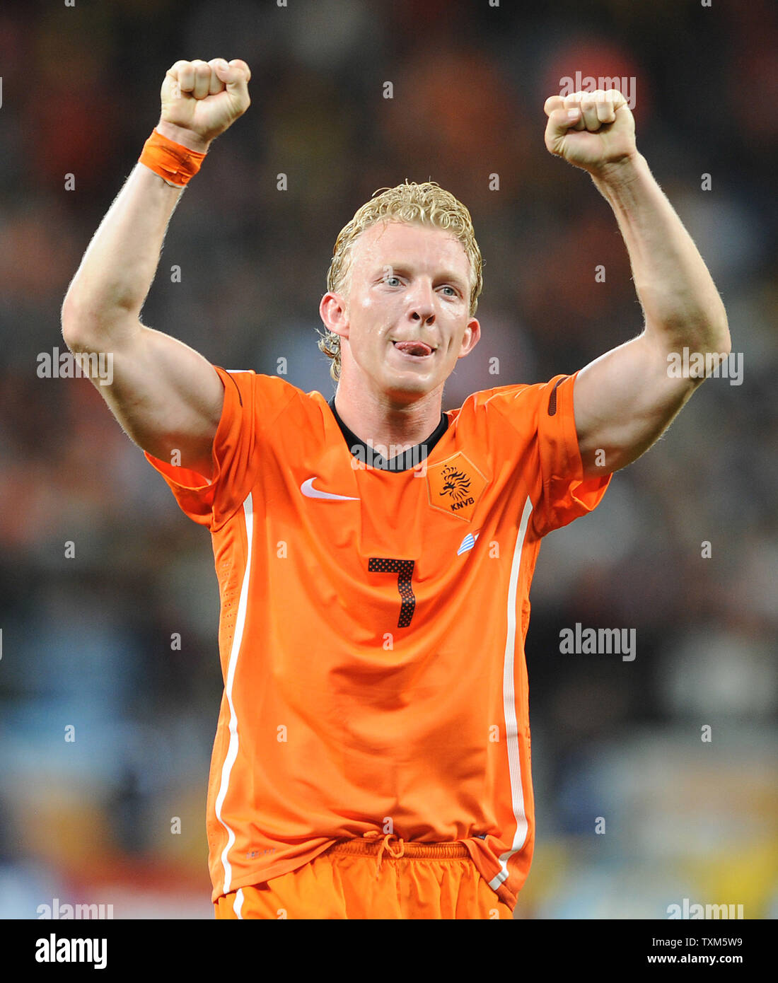 Dirk Kuyt of Holland celebrates at full-time following the FIFA World ...