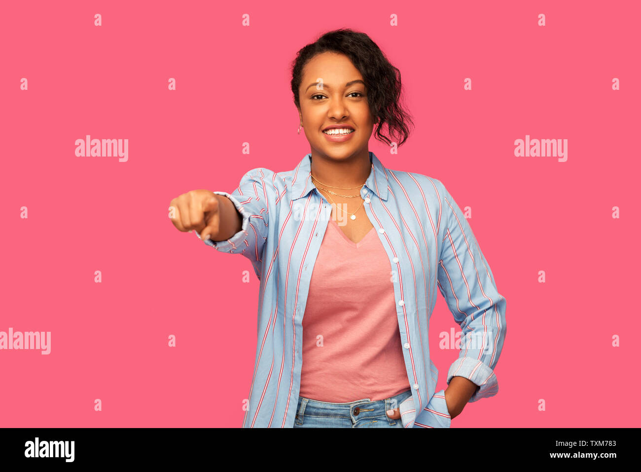 african american woman pointing finger to you Stock Photo - Alamy
