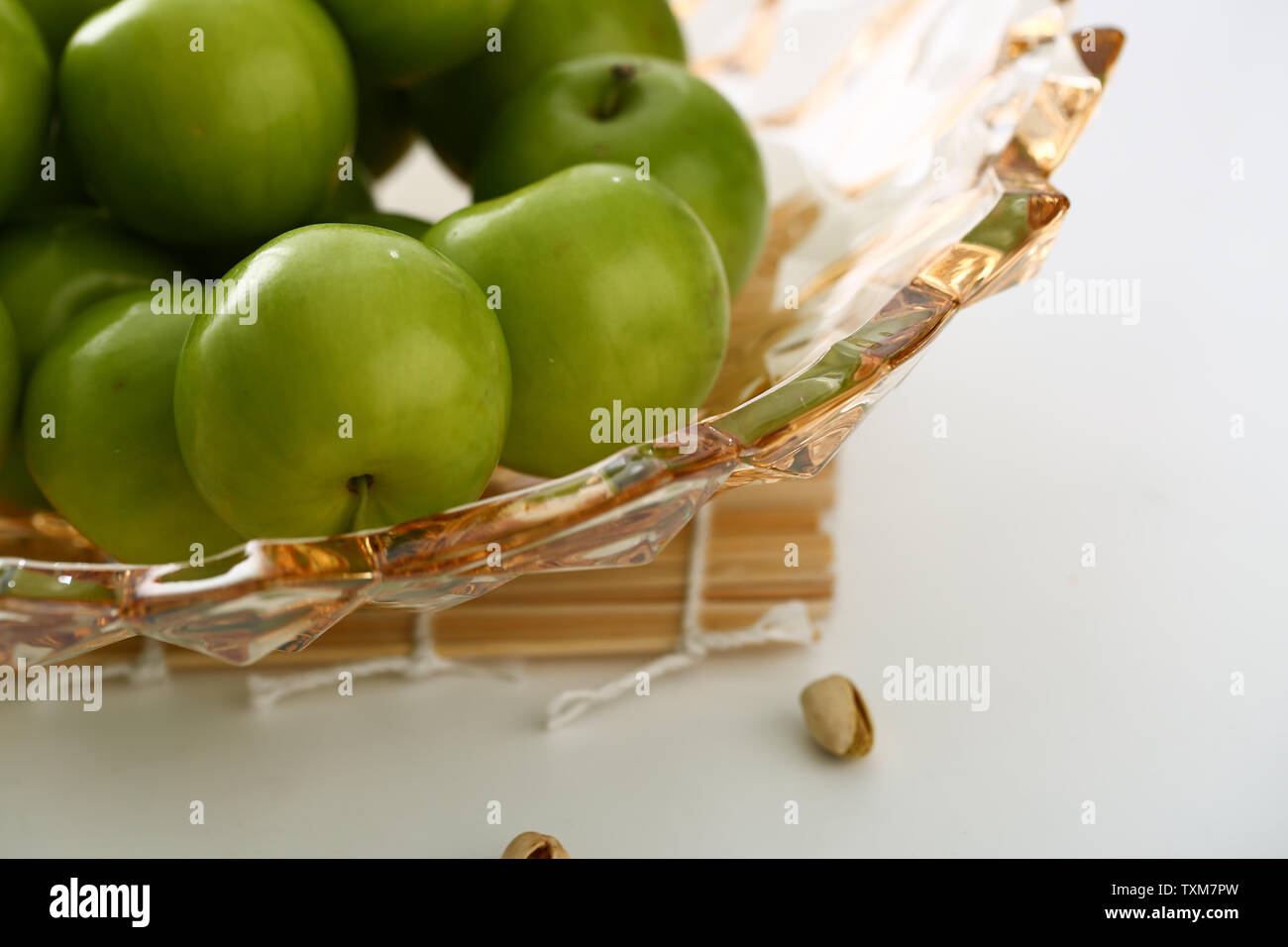 Glass fruit plate with fruit Stock Photo - Alamy