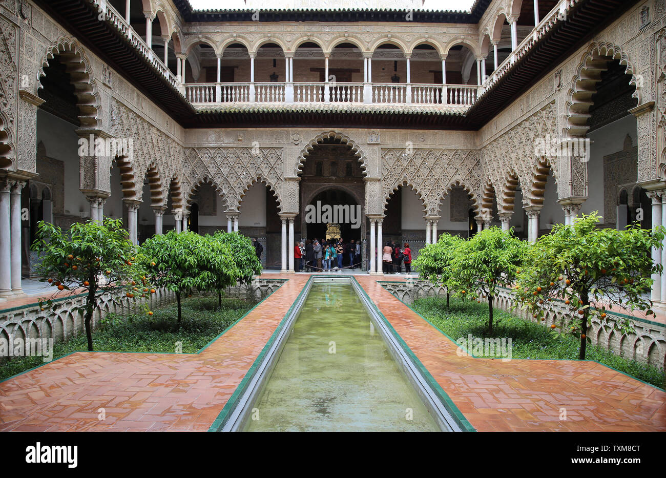 Spain. Seville. Royal Alcazar. Courtyard of the Maidens or Patio de las ...