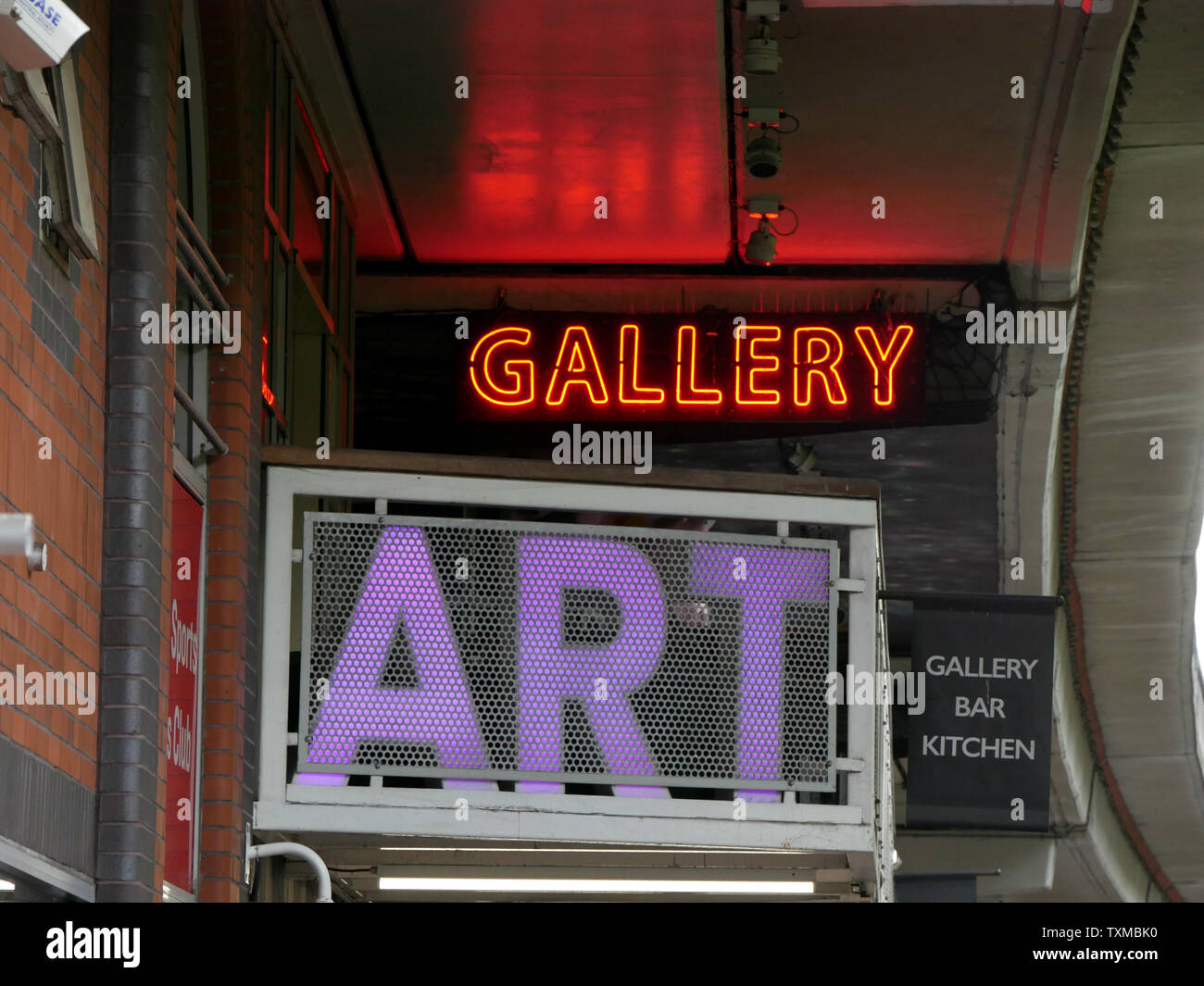 Neon signs for Art Gallery in Ladbroke Grove, London, UK Stock Photo ...