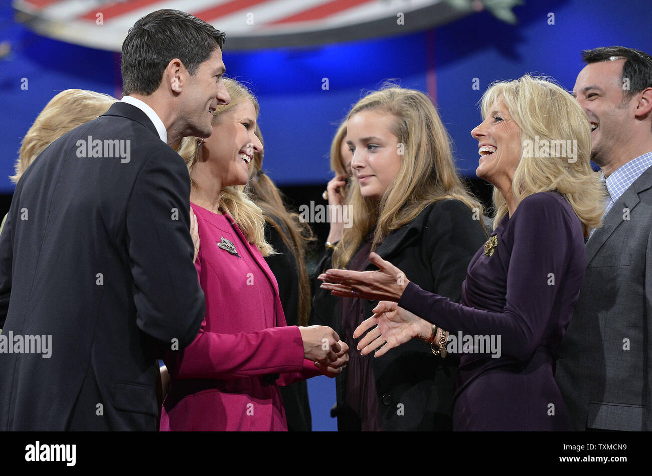 Vice-President Joe Biden's wife Dr. Jill Biden (R) laughs talking with ...