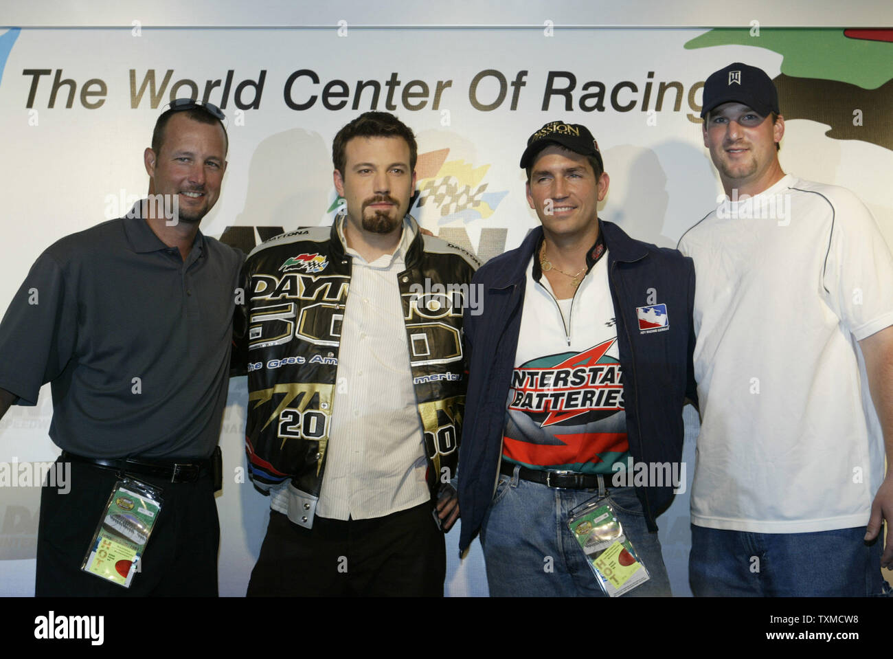 Tim Wakefield(L), Ben Affleck, Jim Caviezel, and Derek Lowe pose at a ...