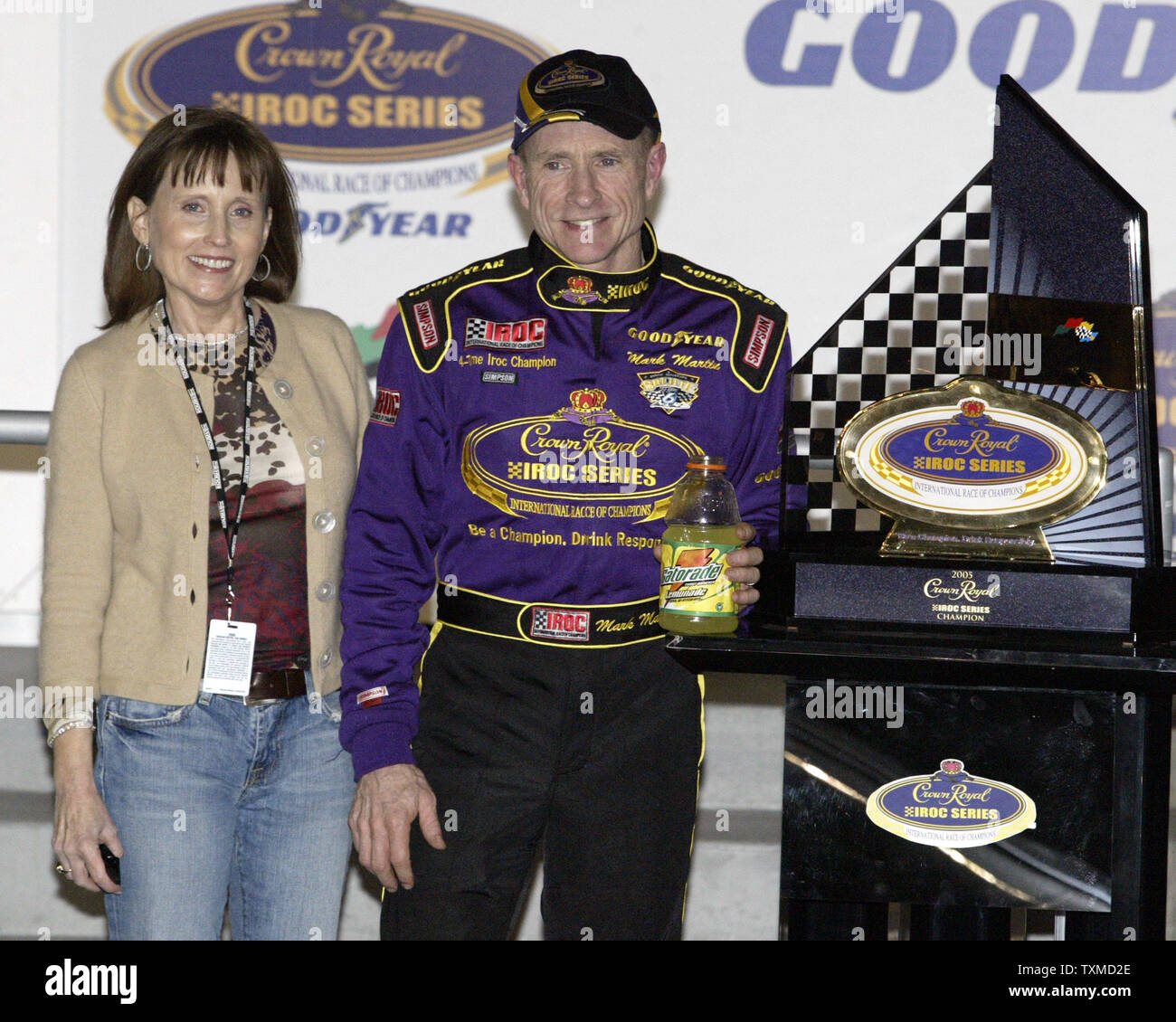 Mark Martin celebrates winning the Crown Royal IROC race with his wife ...